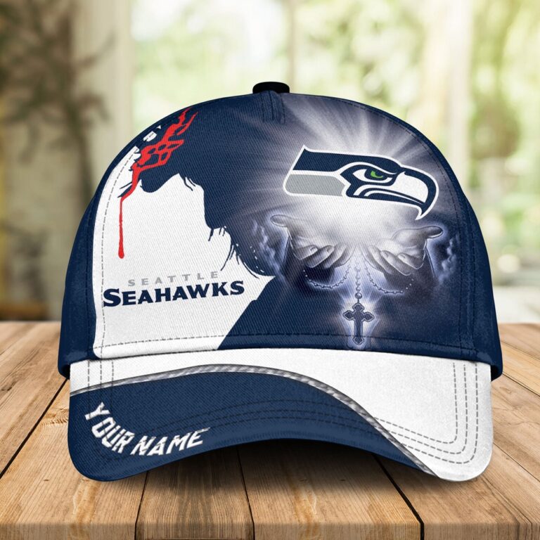 Custom Name Seattle Seahawks NFL Jesus Hand Cap Gifts For Fans ...