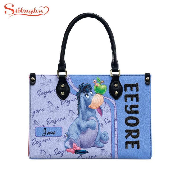 Custom Name Winnie The Pooh Eeyore Leather Handbag - Siblinglove